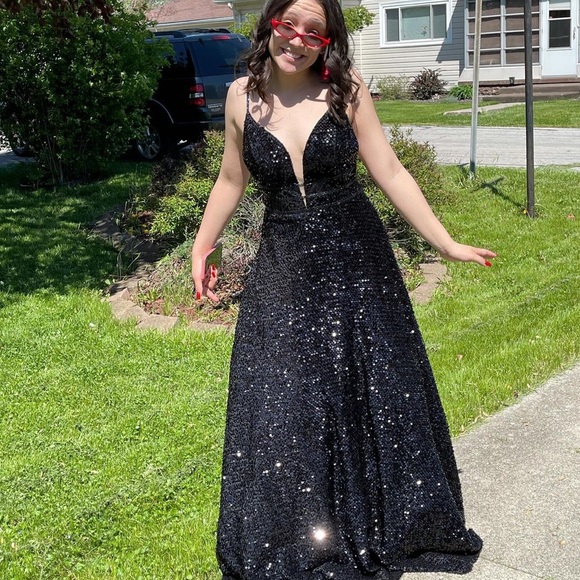 Dresses | Black Sequin Ball Gown | Poshmark